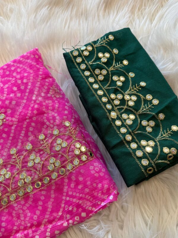 Bandhani with beautiful mirror aari work